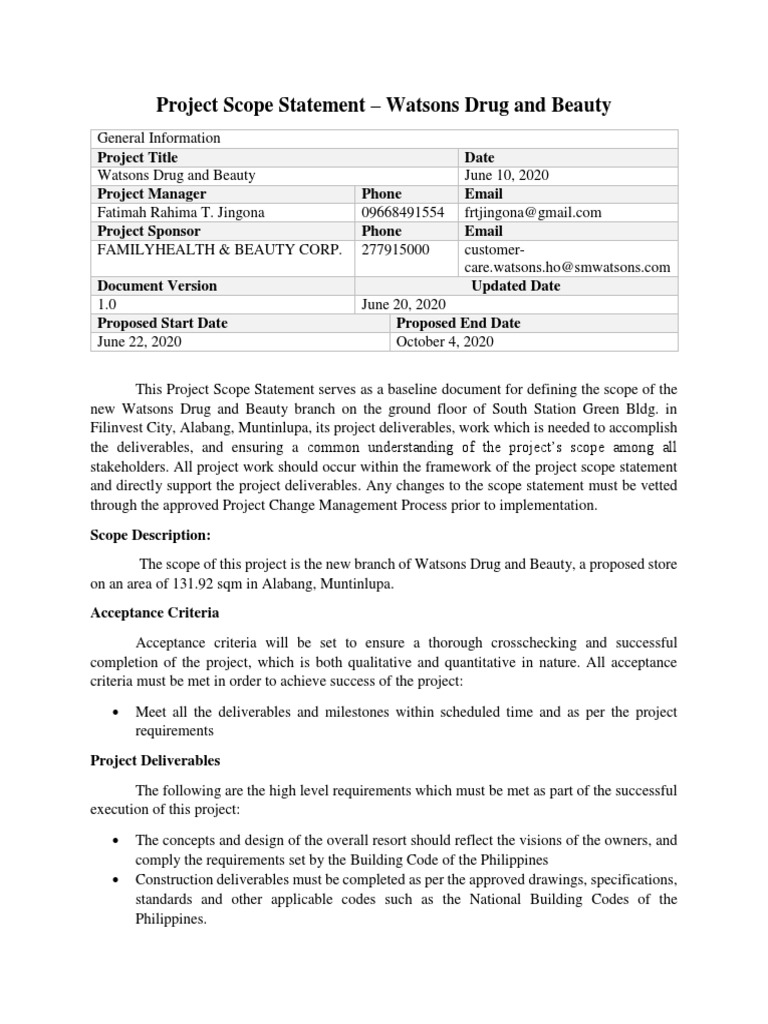 JINGONA CE168P-2 A3 Project-Scope-Statement PDF | PDF | Economies | Business