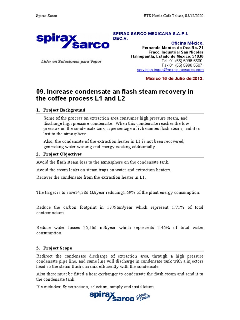 Increase Condensate and Flash Steam Recovery in The Coffee Process L1 ...
