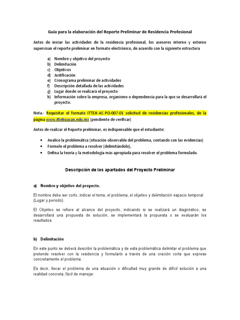 Guía para La Elaboración Del Reporte Preliminar de Residencia Profesional | PDF | Epistemología ...