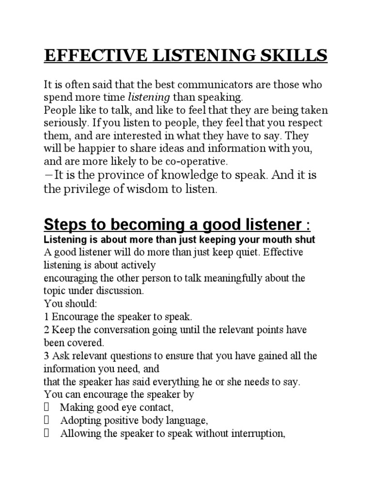 Effective Listening Skills | PDF | Mental Processes | Psychology