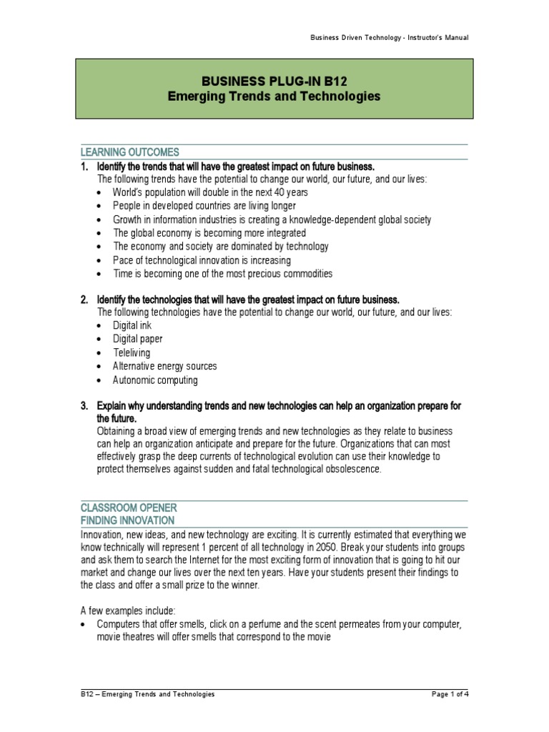 Business Plug-In B12 Emerging Trends and Technologies: Learning ...