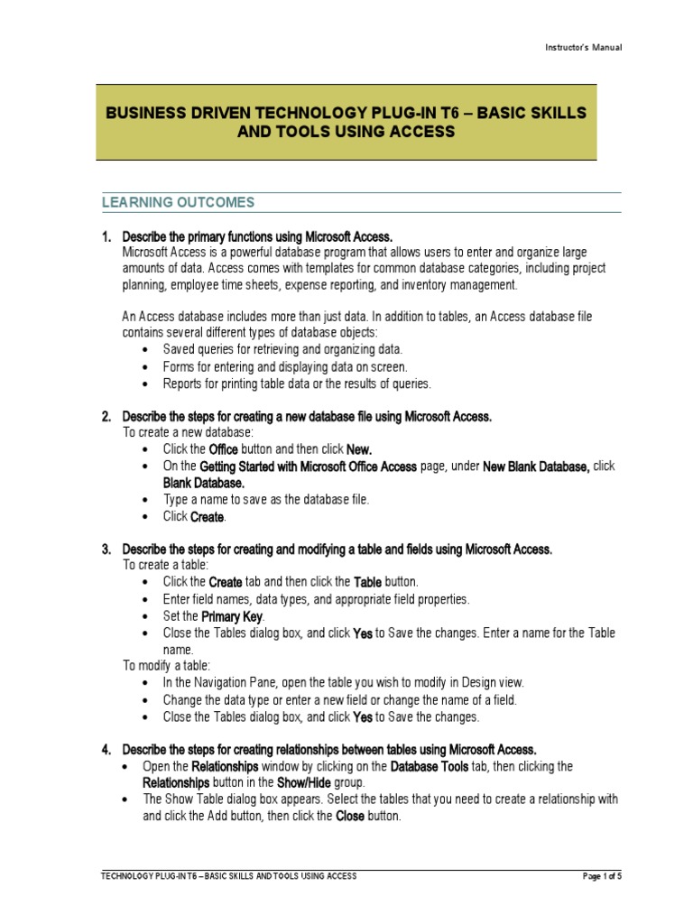 Microsoft Access Basic Skills Guide | PDF | Microsoft Access | Databases