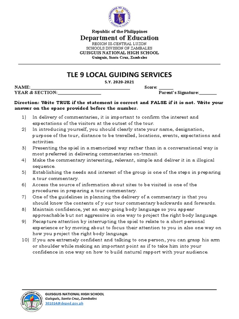 Tle 9 Local Guiding Services | PDF | Communication | Psychological Concepts