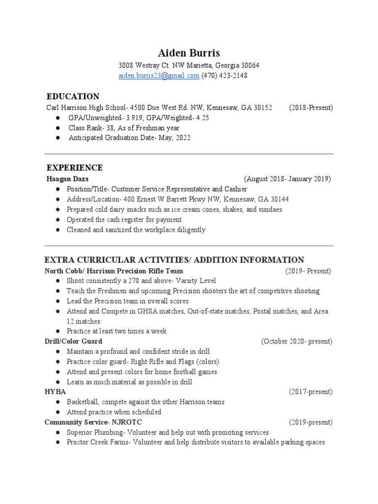 Aiden Burris Resume | PDF | Sports | Business