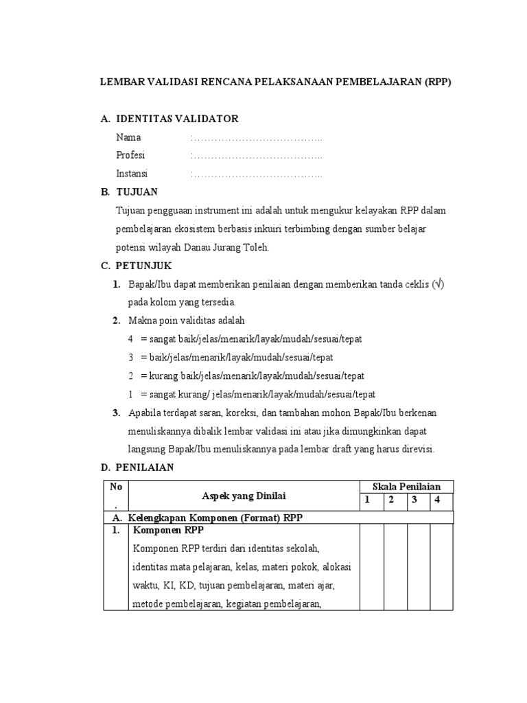 Lembar Validasi RPP | PDF