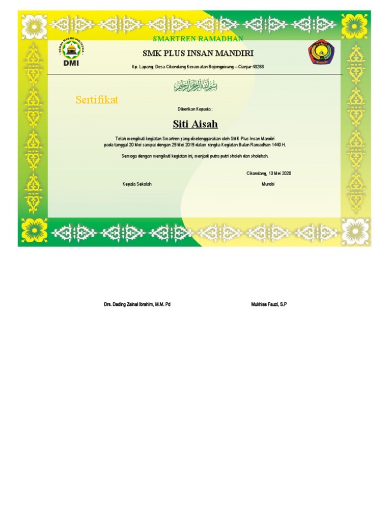 Sertifikat Kegiatan Smartren Ramadhan | PDF | Ilmu Sosial