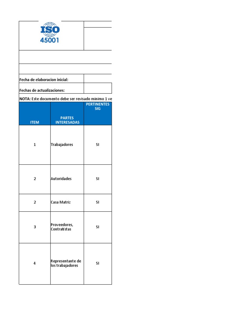 Formato y Modelo Partes Interesadas-ISO 45001 | PDF | Business | Economias