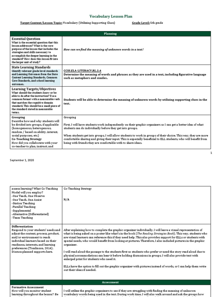 Vocabulary Lesson Plan: Essential Question | PDF | Educational ...