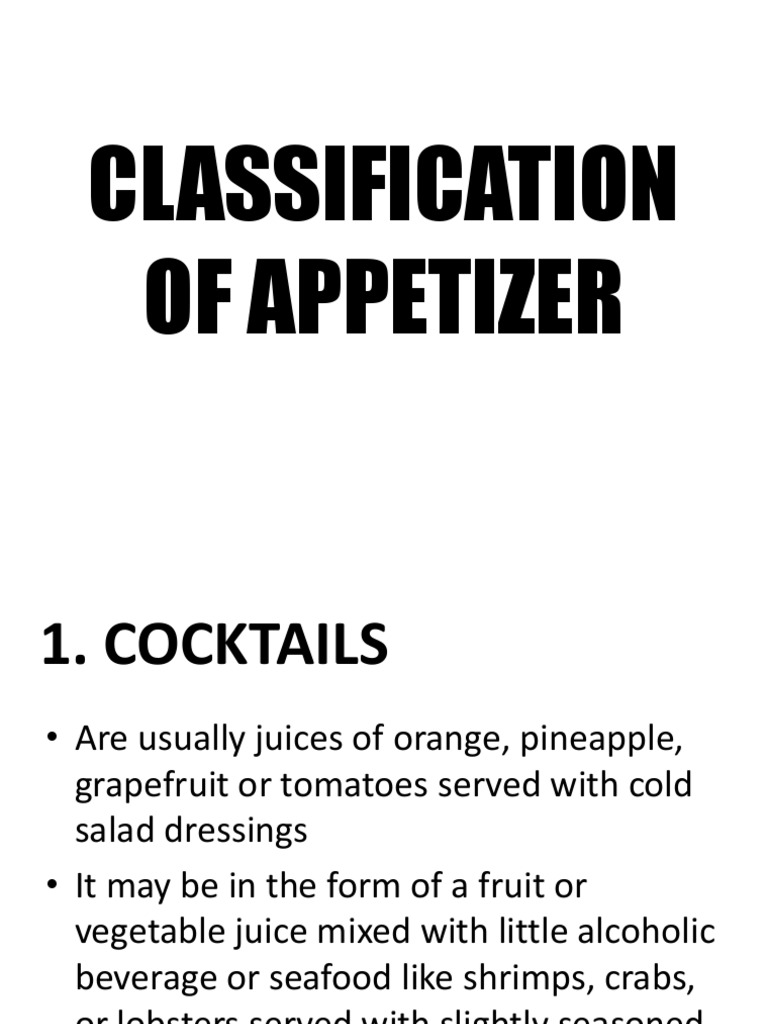 Classification of Appetizer | PDF