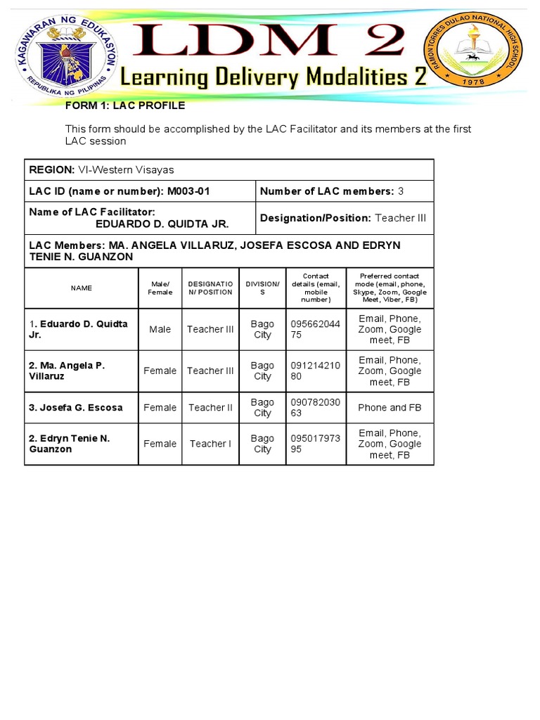 Form 1: Lac Profile: This Form Should Be Accomplished by The LAC ...
