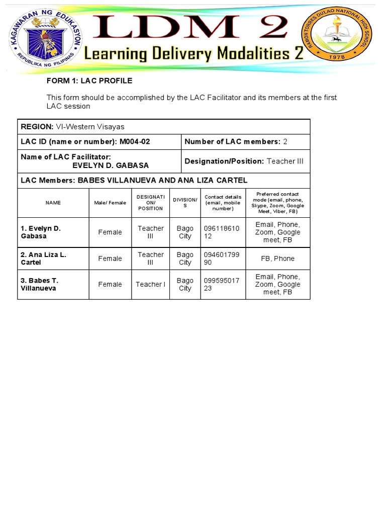 Form 1: Lac Profile: This Form Should Be Accomplished by The LAC ...