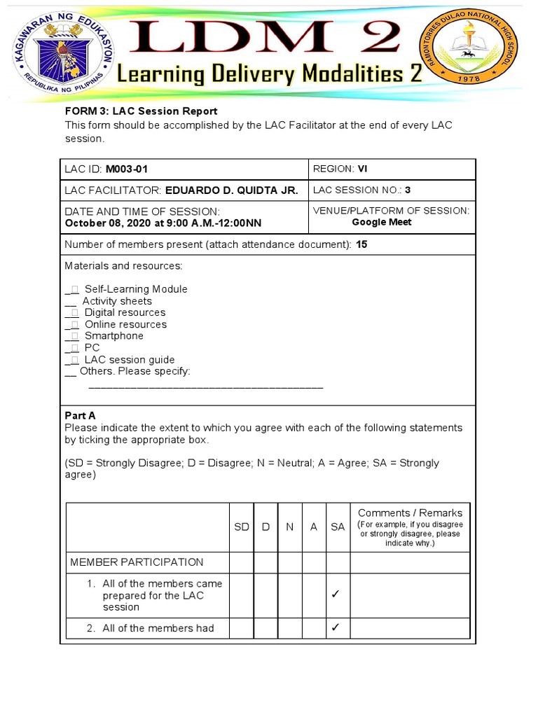 FORM 3: LAC Session Report: Region: Vi Lac Session No.: 3 Venue ...