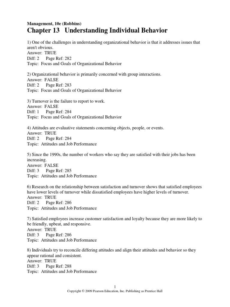 Chapter 13 Understanding Individual Behavior: Management, 10e (Robbins ...