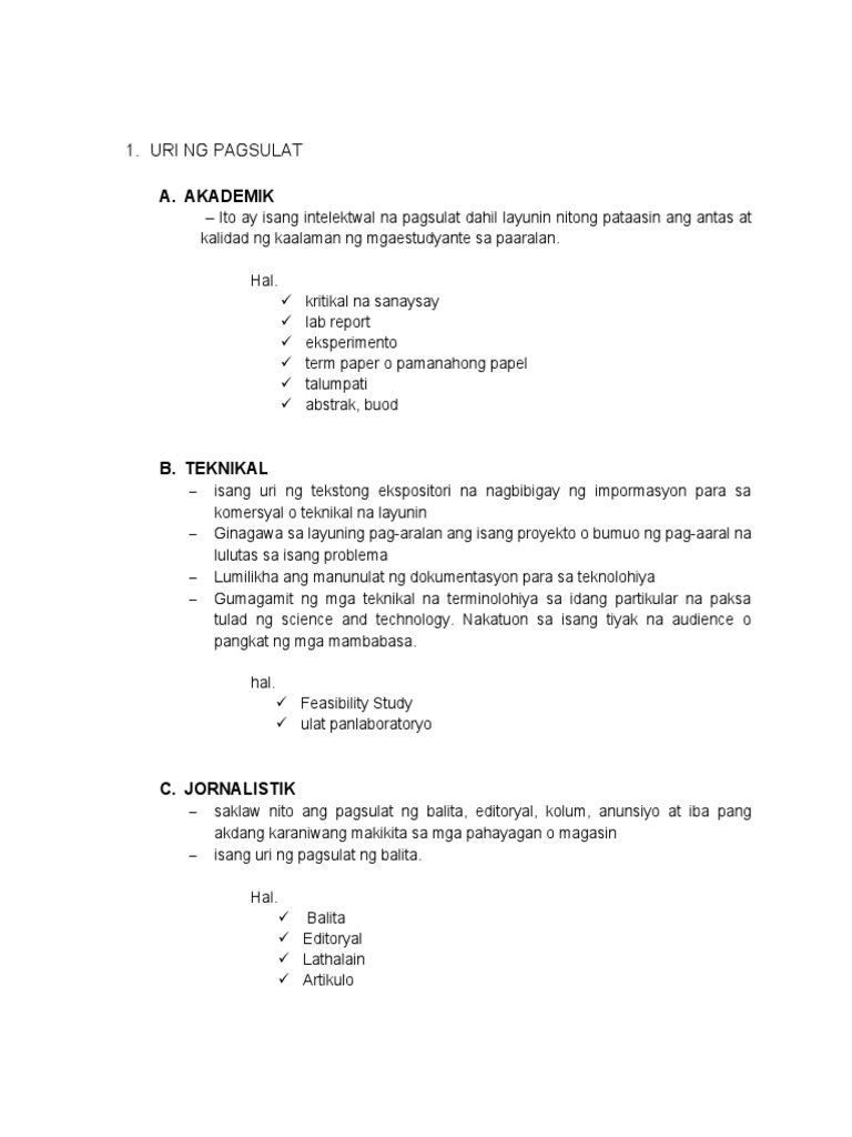 Uri NG Pagsulat | PDF