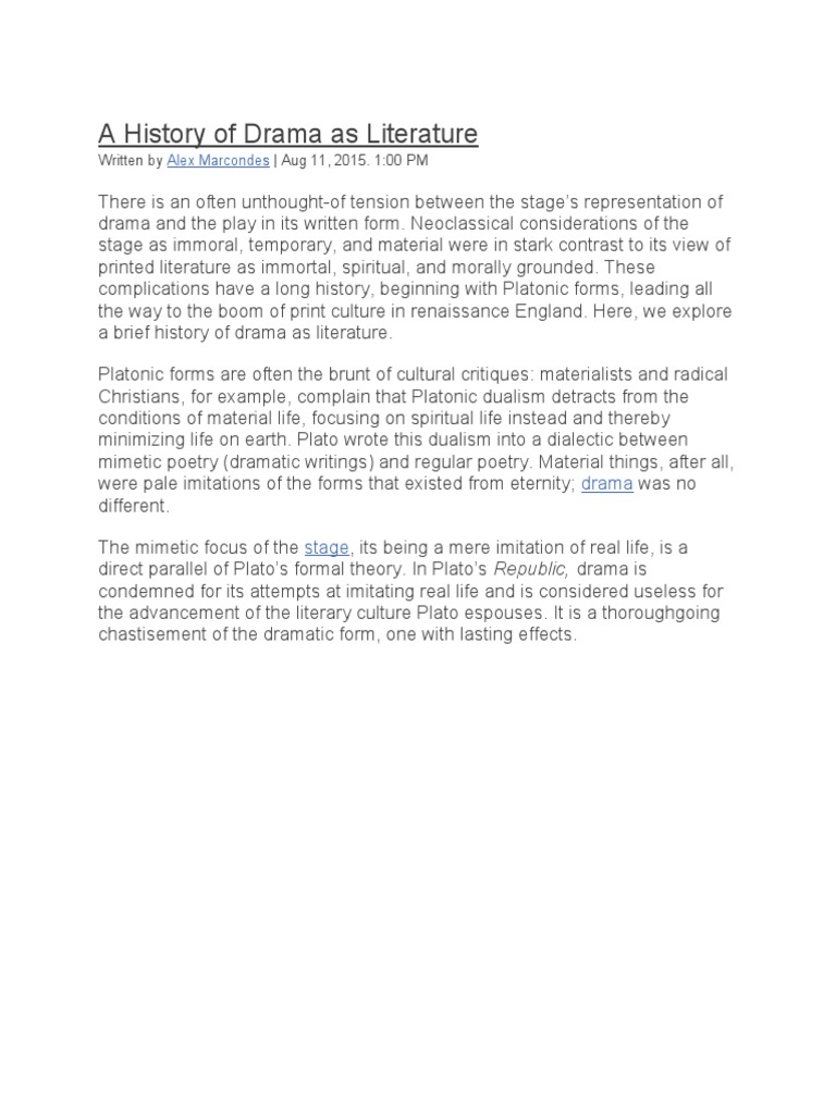 A History of Drama As Literature | PDF | Plato | Platonism