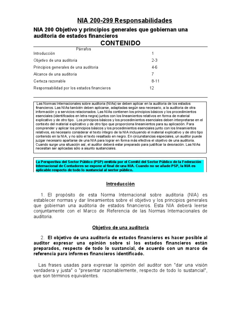 03 NIA 200 Responsabilidades | PDF | Auditoría | Contralor