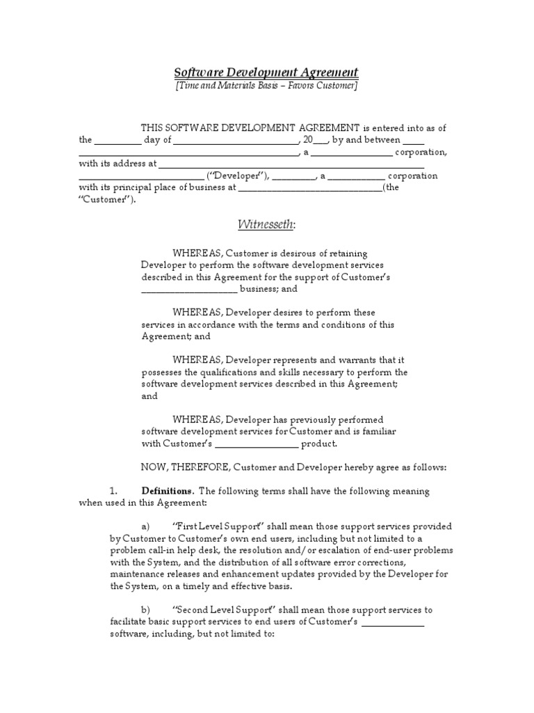 Software Development Agreement: Witnesseth | PDF | Indemnity ...