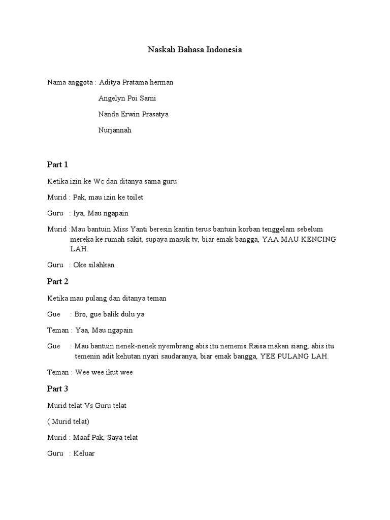 Naskah Bahasa Indonesia (Tugas Naskah Drama | PDF | Seni & Disiplin Bahasa