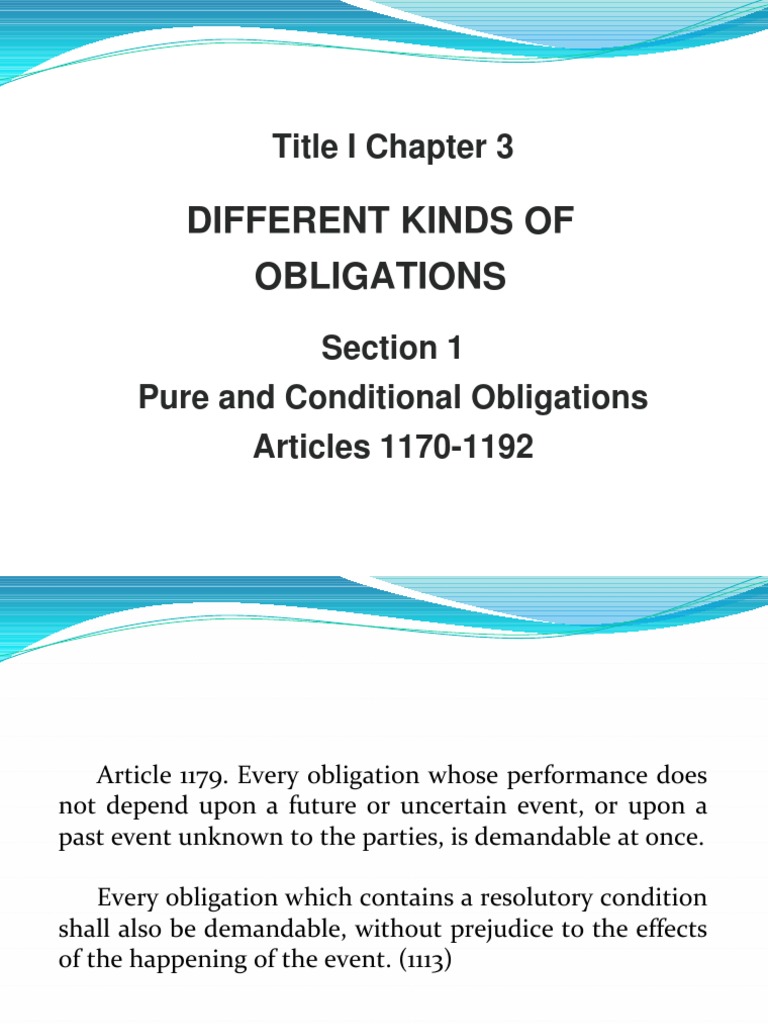 Articles 1179 - 1192 (Pure and Conditional Obligations) PDF | PDF | Law ...