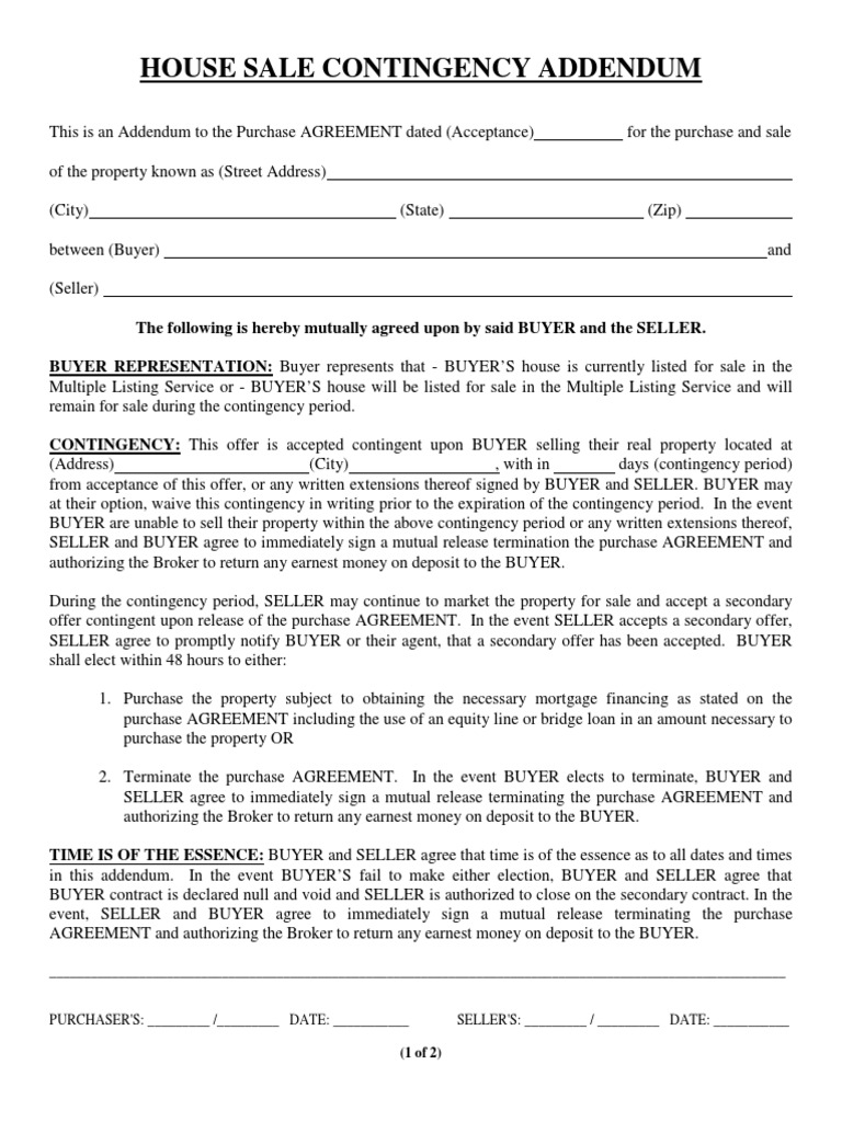 2018 House Sale Contingency Form | PDF | Sales | Mortgage Loan