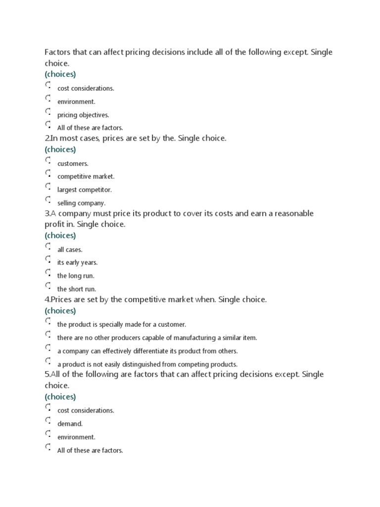 SCM Quiz | PDF | Cost | Pricing