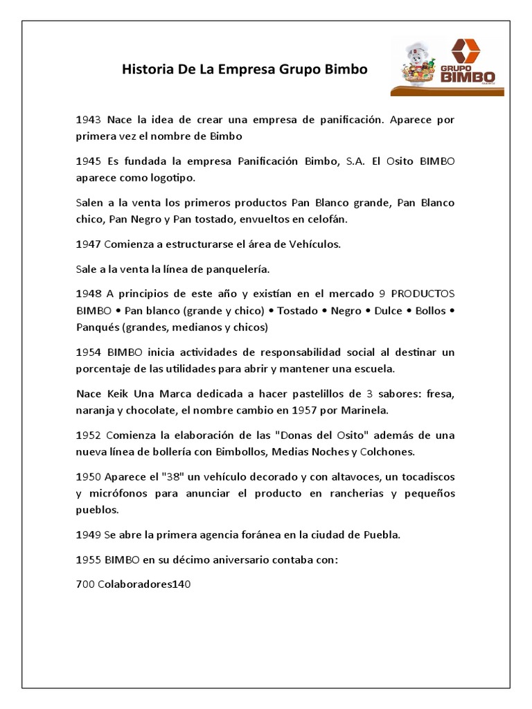 Historia de La Empresa Grupo Bimbo | PDF | Calidad (comercial) | Economias