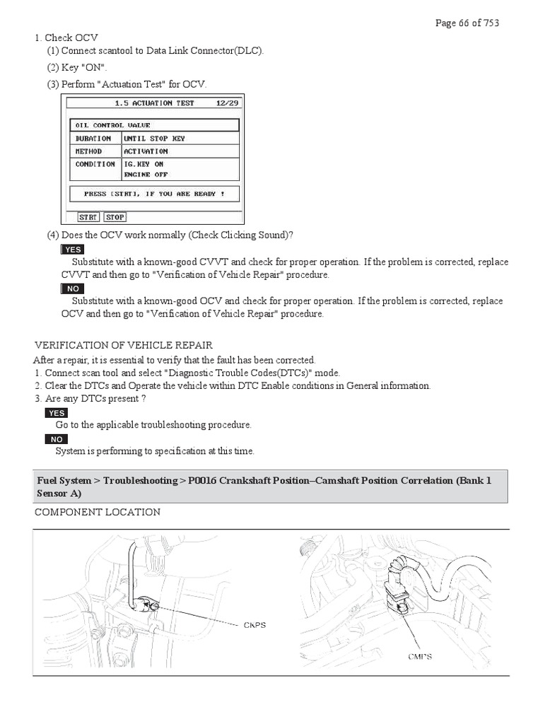 Accent P0016 Crankshaft Position-Camshaft Position Correlation | PDF ...