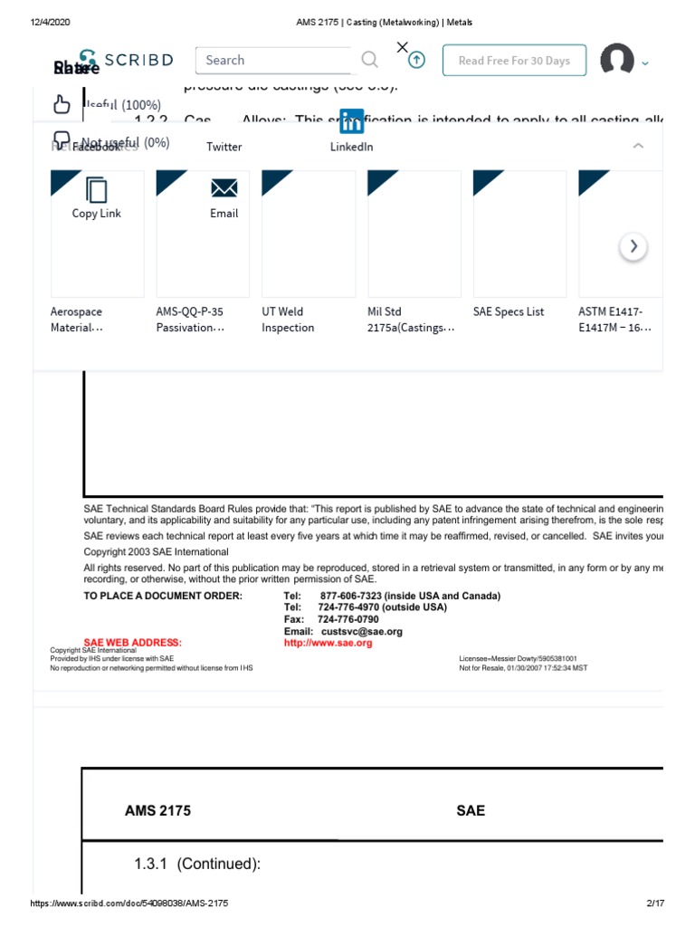 AMS 2175 - Casting (Metalworking) - Metals | PDF | Specification ...