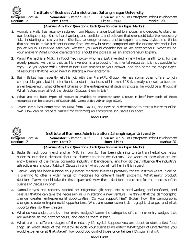 Al - Term - Tests - Section - 2 | PDF | Entrepreneurship | Market ...