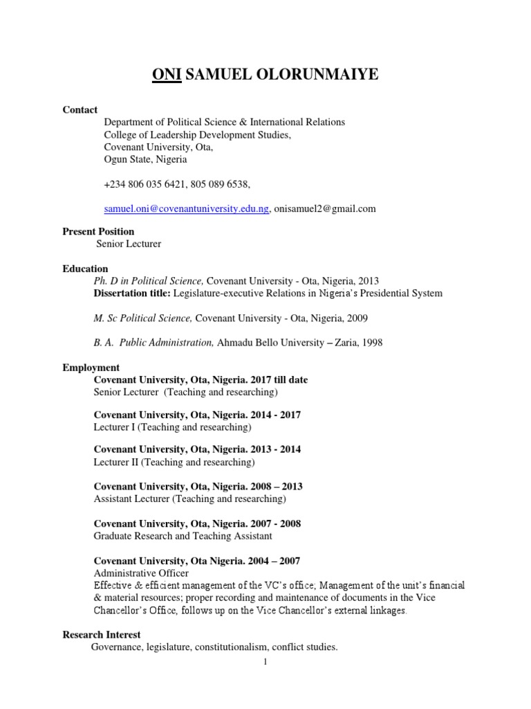 Oni Samuel o 2020 | PDF | Nigeria | Political Science