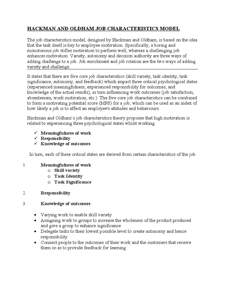 Hackman and Oldham Job Characteristics Model | PDF | Neuroscience ...