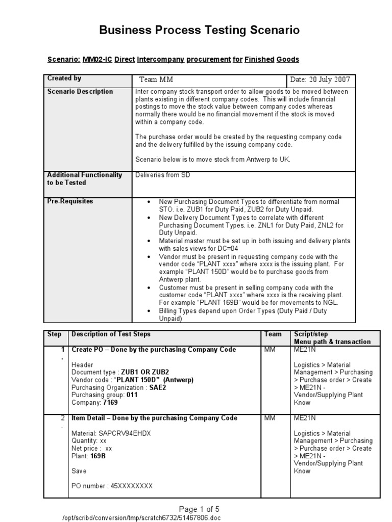 Business Process Test - Intercompany STO | Invoice | Economies
