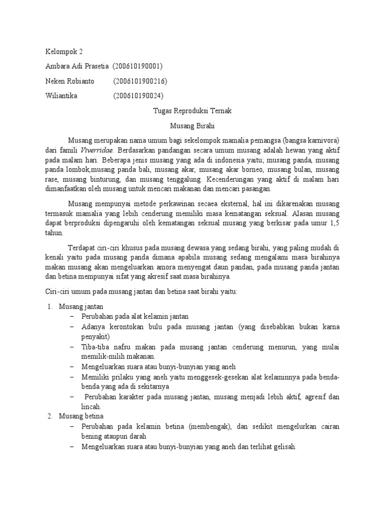 Ciri Ciri Musang Birahi | PDF