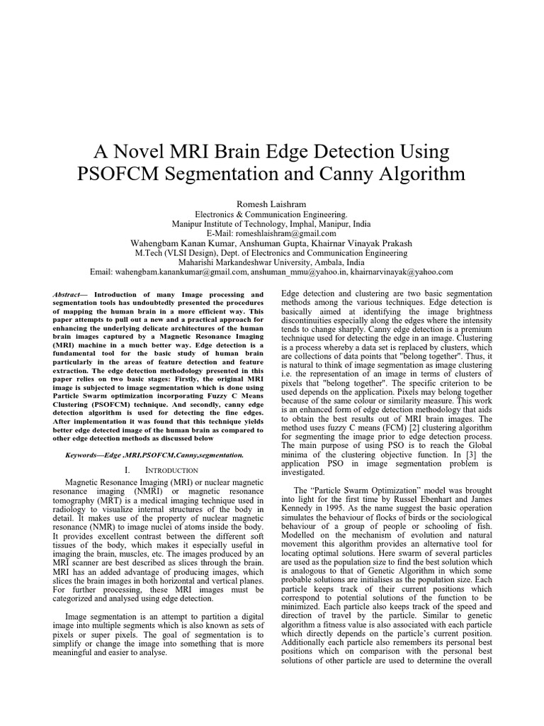 An Enhanced Edge Detection Methodology For Mri Brain Images Using Particle Swarm Optimization