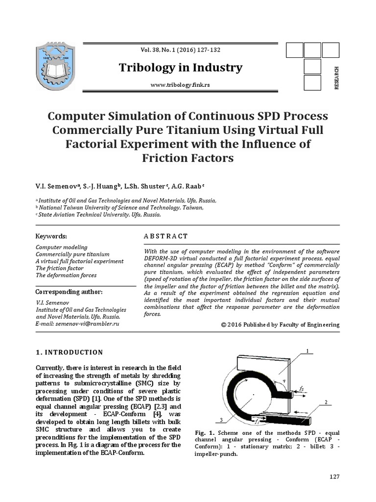 Computer Simulation of Continuous SPD Process Comm | PDF | Friction ...