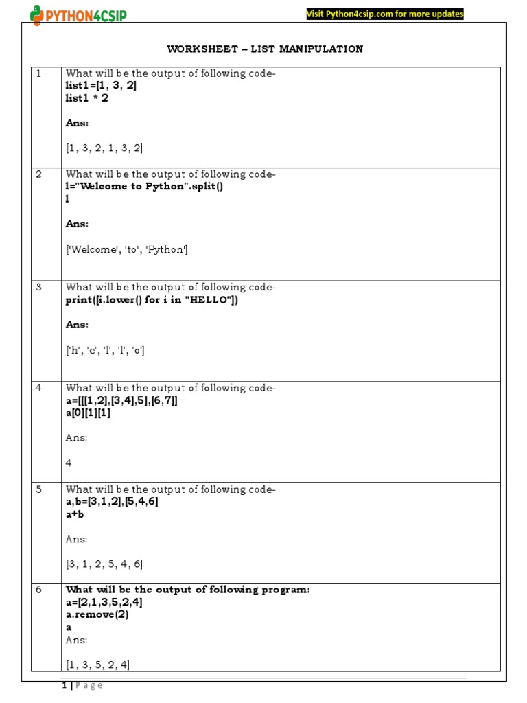 Worksheet List Pdf String Computer Science Notation