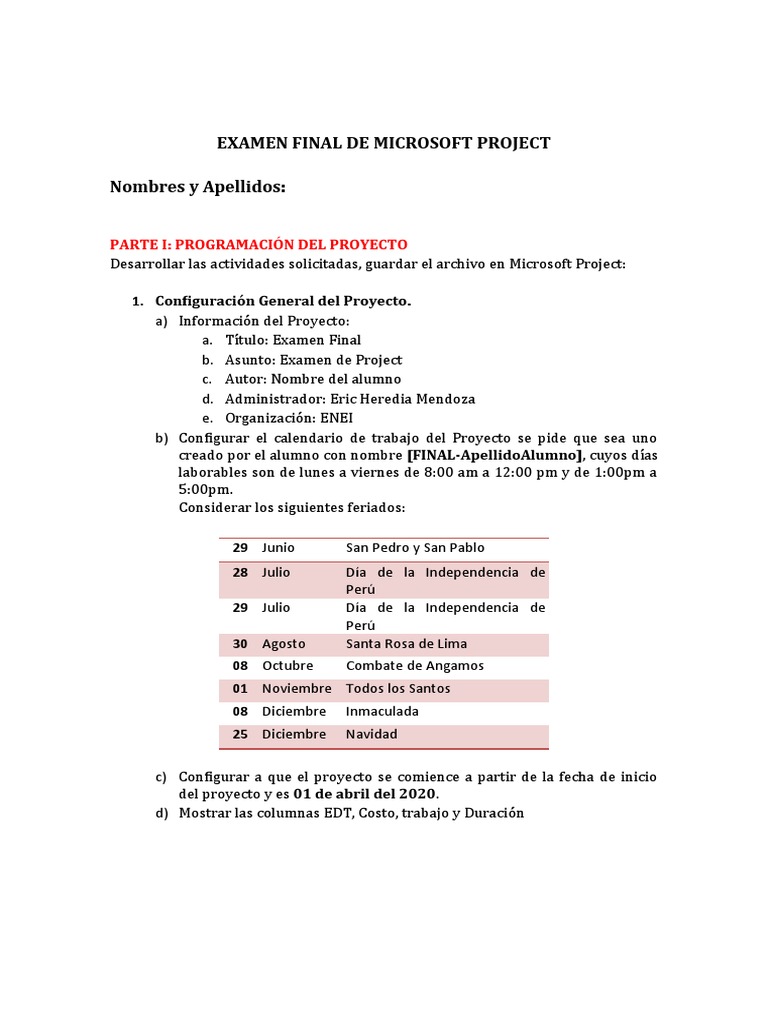 Examen Final Microsoft Project 2023 | PDF | Tecnología