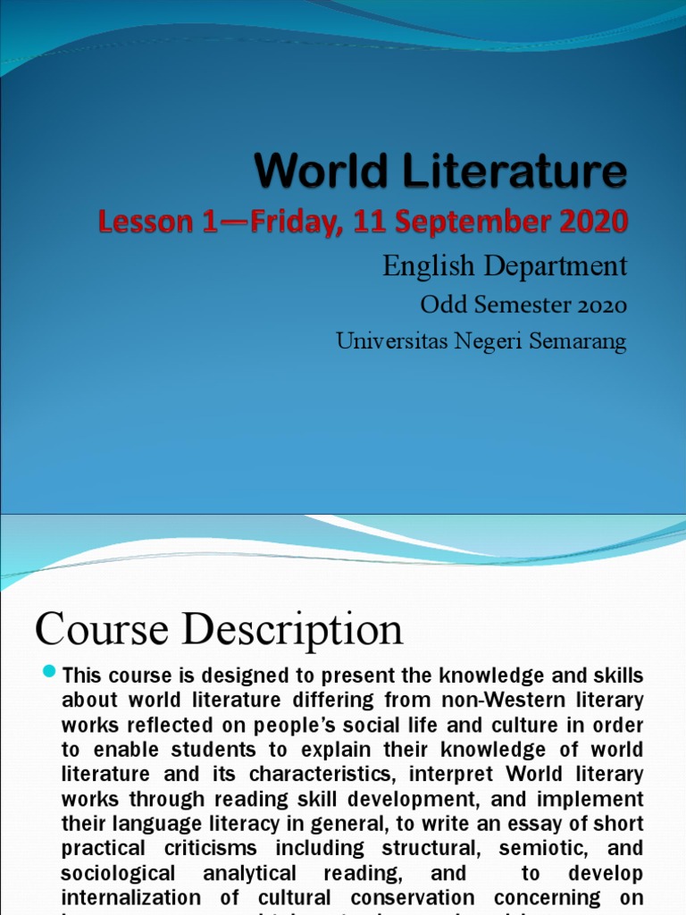 World Literature-Lesson 1 (11 September 2020) | PDF | Linguistics | Homer