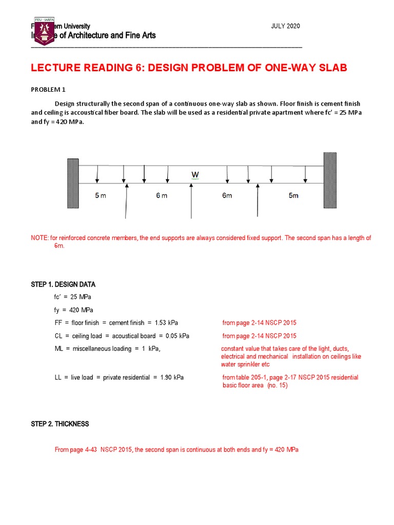 Design of a Continuous One-Way Slab for a Residential Apartment | PDF ...