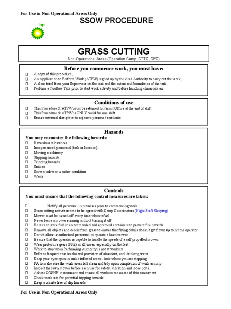 Application To Perform Work - Grass Cutting | PDF | Safety | Prevention