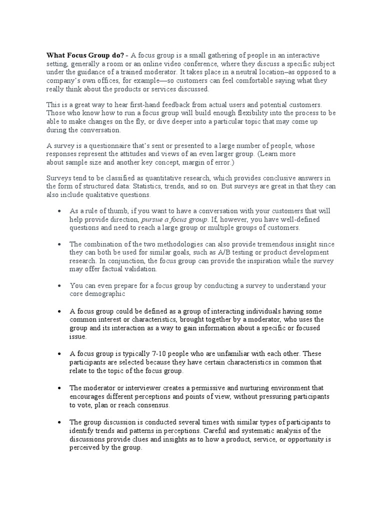 Focus Group | PDF | Focus Group | Survey Methodology