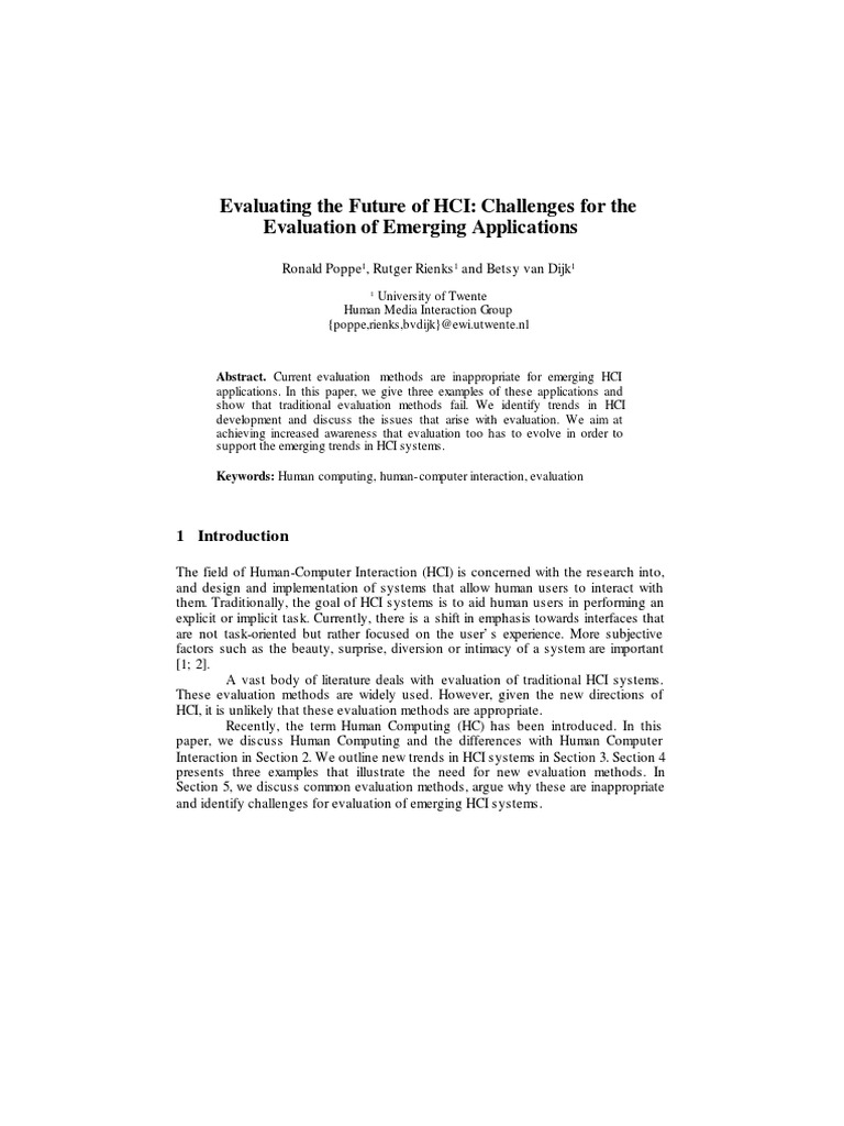 Evaluating The Future of HCI: Challenges For The Evaluation of Emerging ...