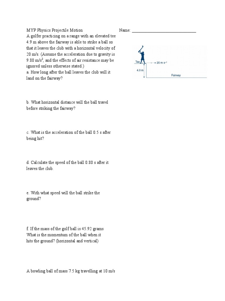 Myp Physics Projectile Motion Practice Problems | PDF
