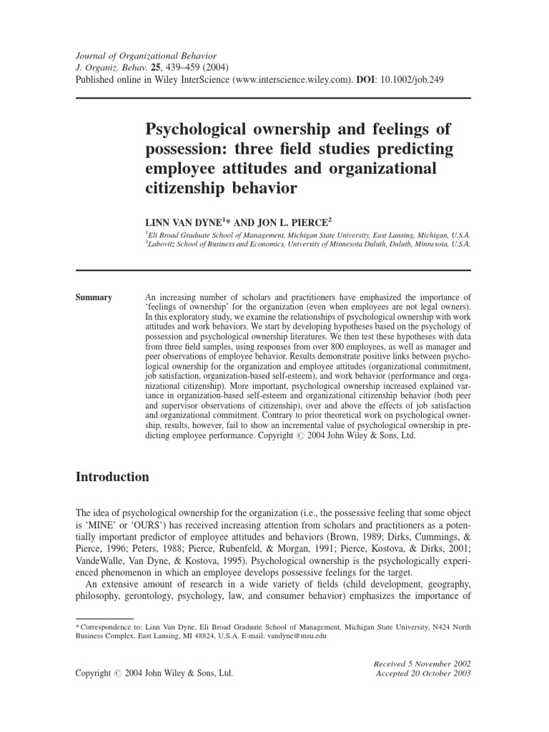 Psychological Ownership and Feelings of PDF | PDF | P Value | Attitude ...