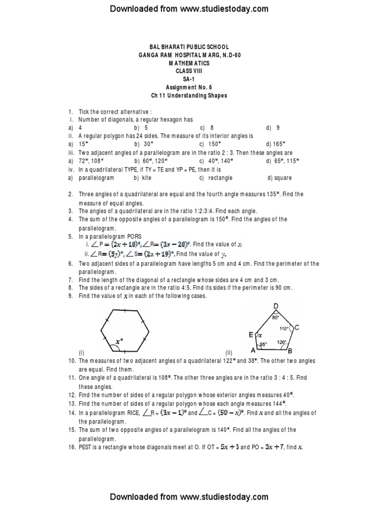 CBSE Class 8 Mathematics Ptactice Worksheet | PDF | Rectangle ...