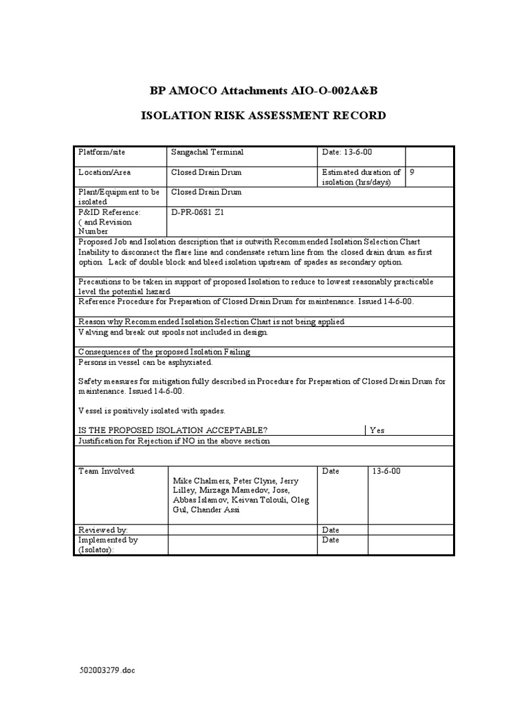 Sangachal Terminal Isolation Risk Assessment | PDF | Technology ...