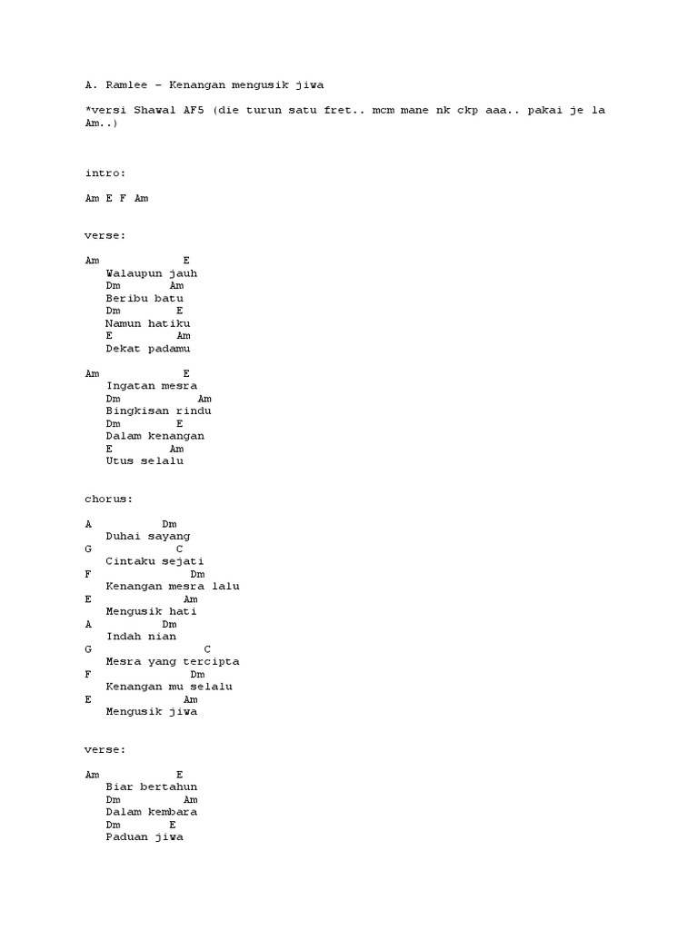 Kod Gitar Lagu Melayu | PDF