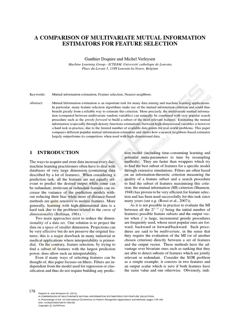 A Comparison of Multivariate Mutual Information Estimators For Feature ...
