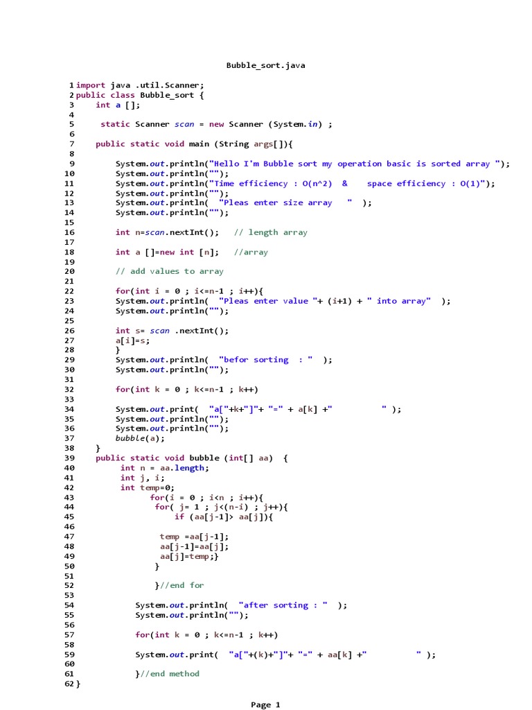 Bubble Sort Implementation in Java | PDF | Teaching Methods & Materials | Computers