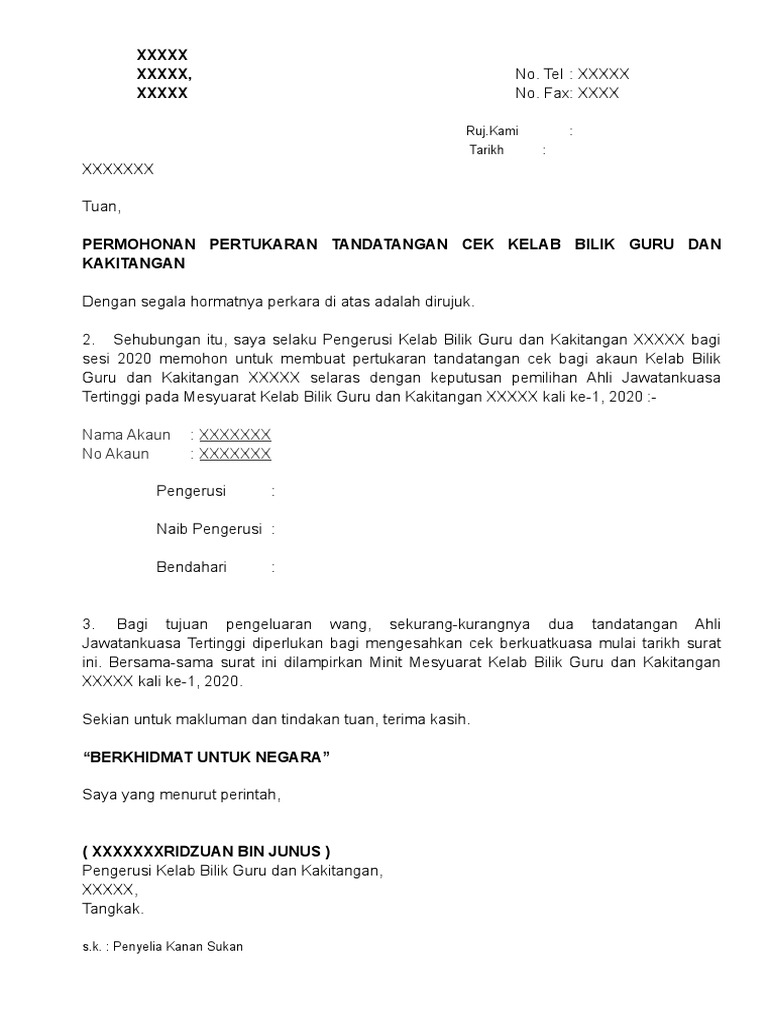 Contoh Surat Tandatangan Cek | PDF